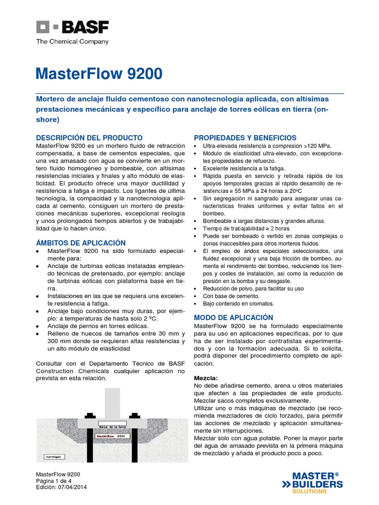 Basf Masterflow 9200 | PDF | Hormigón | Cemento