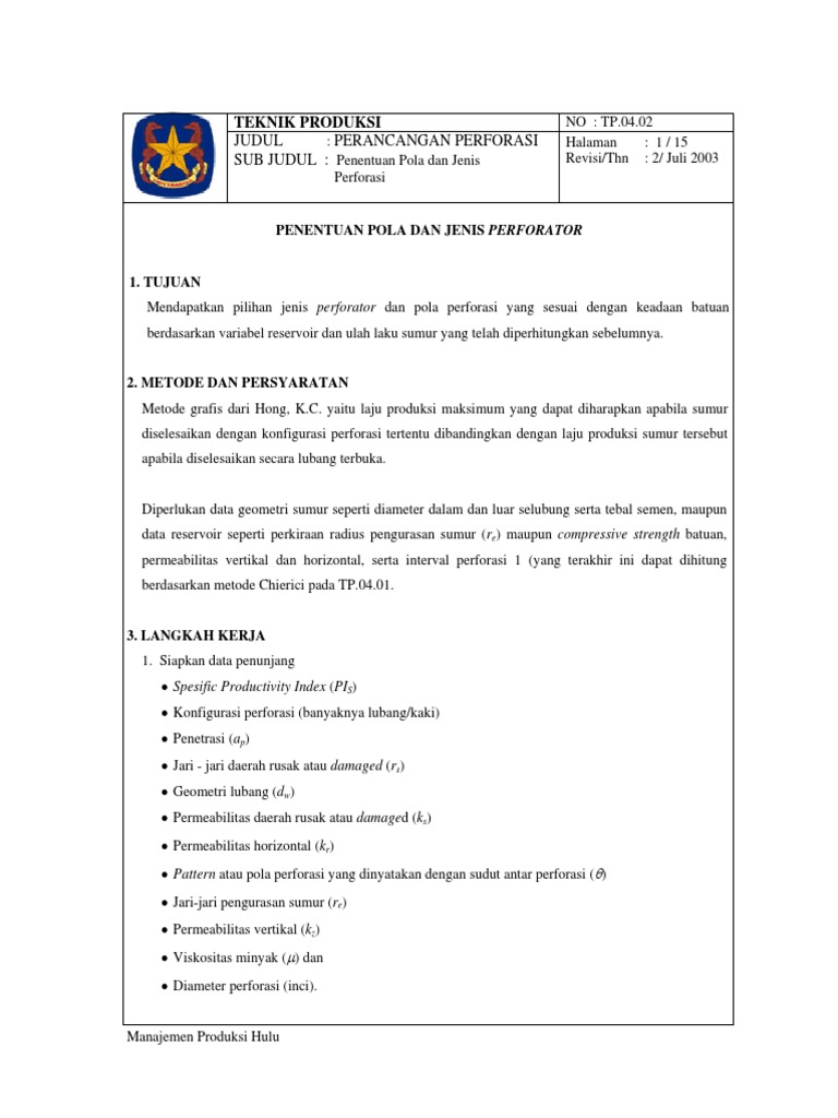 04-2 Penentuan Pola Dan Jenis Perforasi PDF | PDF