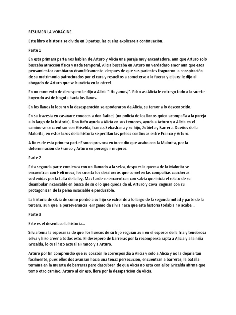 Resumen La Vorágine | PDF