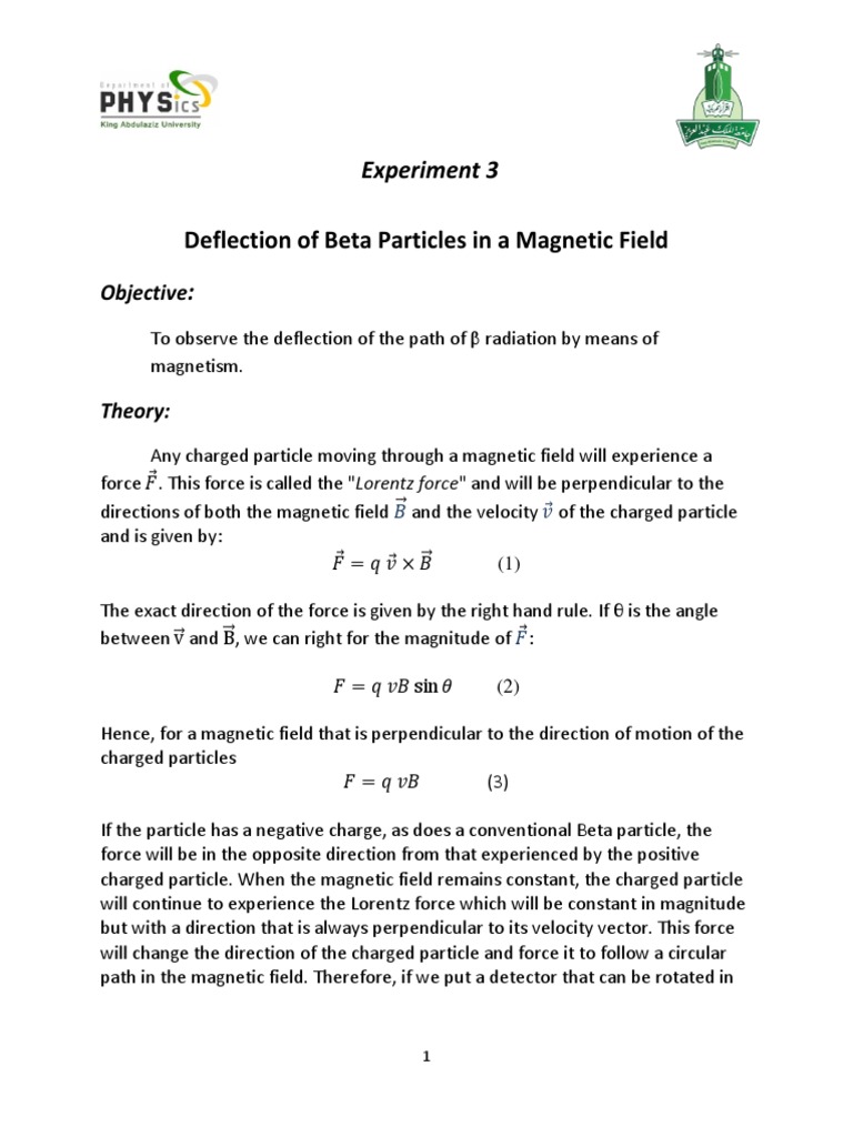 03 Deflection of Beta Particles in A Magnetic Field PDF | PDF ...
