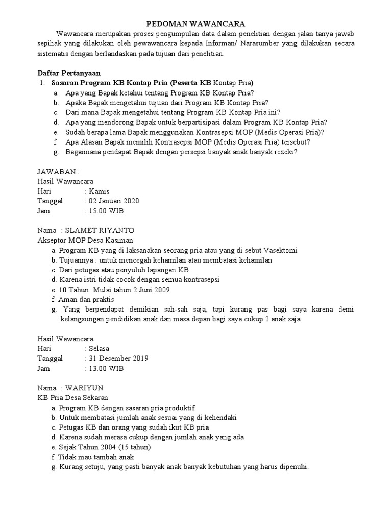 Wawancara Program KB Kontap Pria | PDF