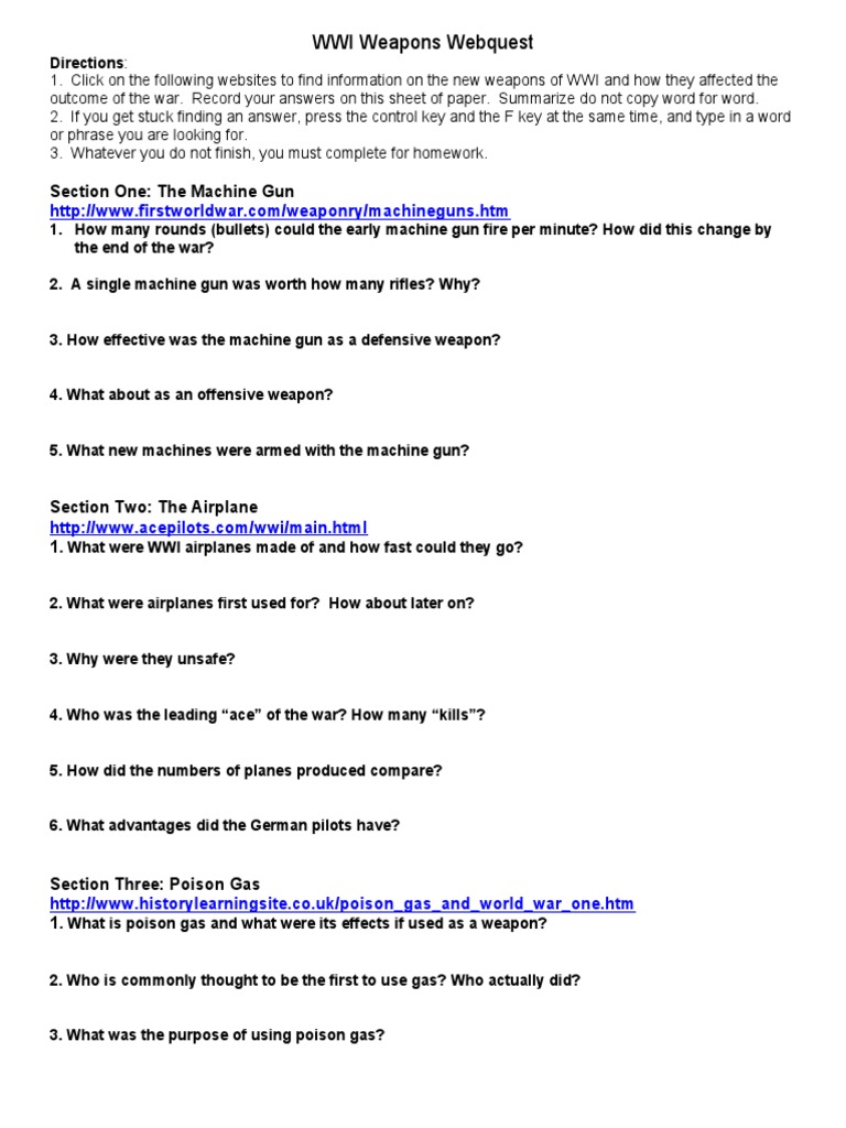 WWIWeapons Webquest | PDF | U Boats | World War I