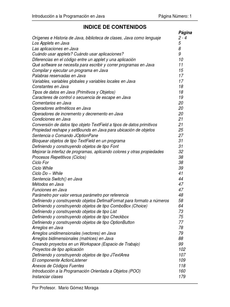 Introducción A La Programación en Java Curso Lectivo Actual | PDF ...