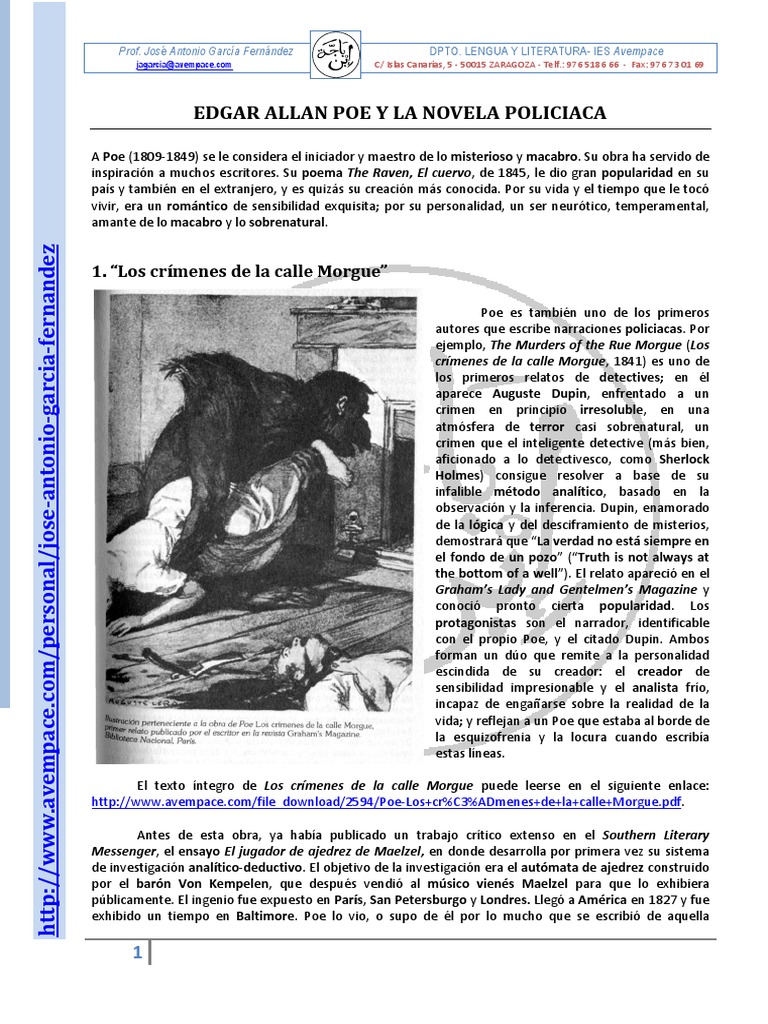 Edgar Allan Poe Y La Novela Policiaca Pdf Pdf Edgar Allan Poe C