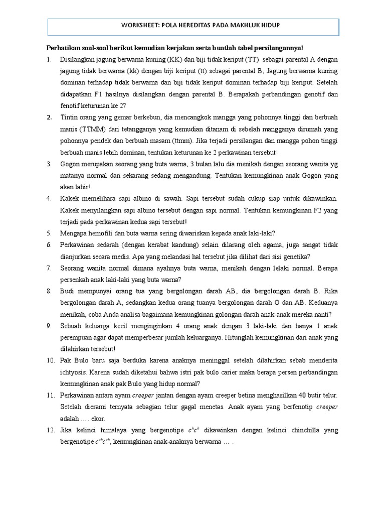 Worksheet Mendel-Inheritance Pattern and Human Inheritance | PDF