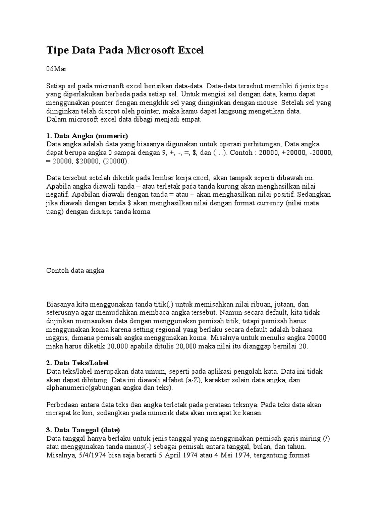 Tipe Data Pada MicrosoftExcel | PDF