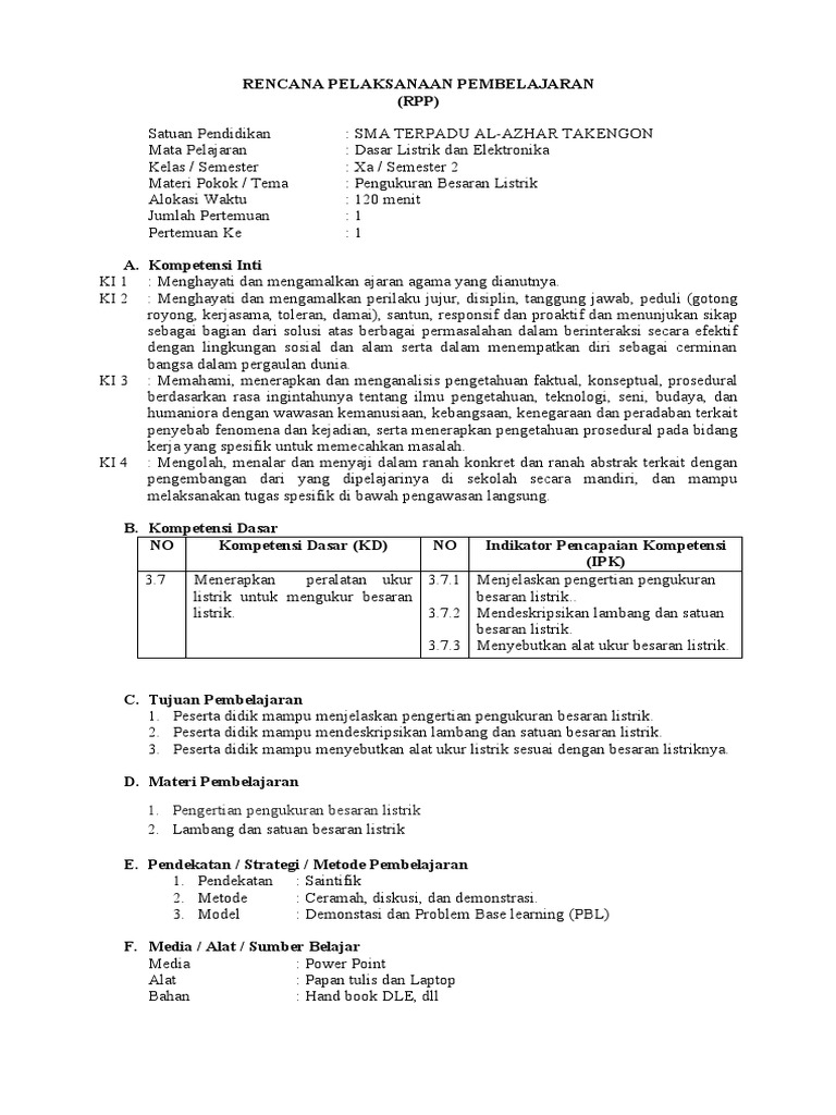 RPP Pengukuran Arus Dan Tegangan Listrik | PDF