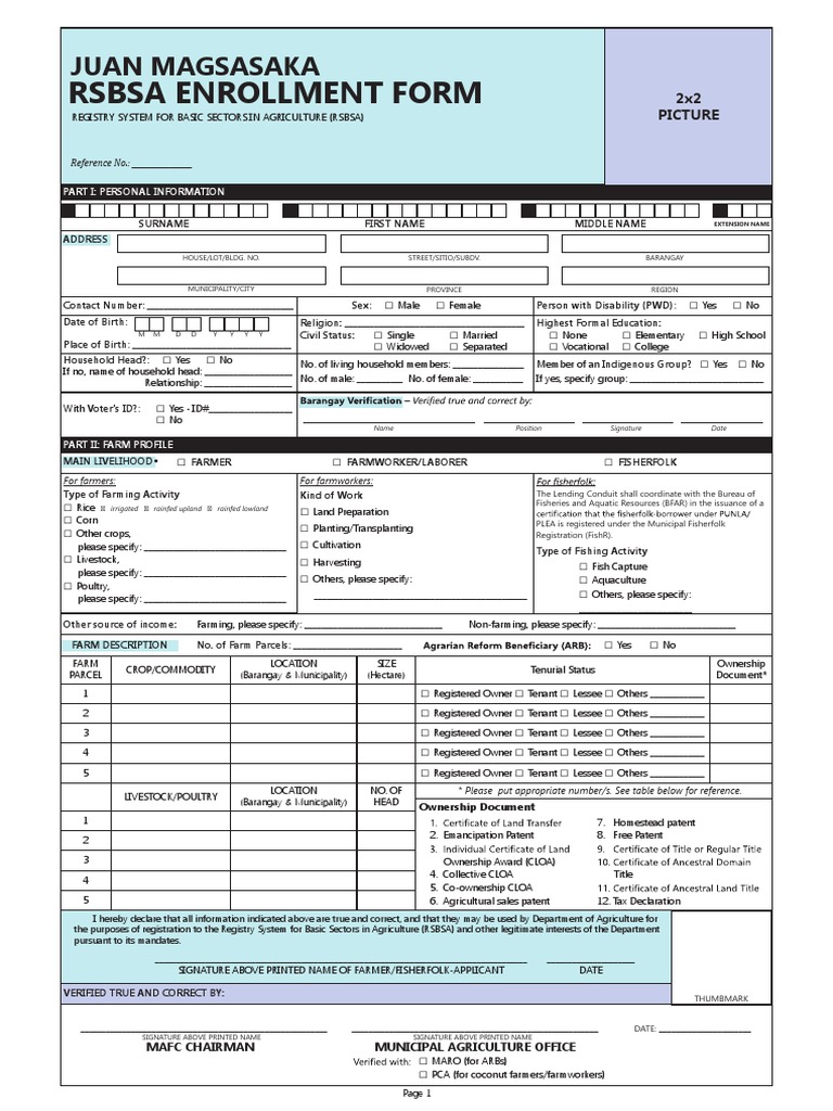 RSBSA-Enrollment-Form-1 - Old Form | PDF | Farms | Agriculture