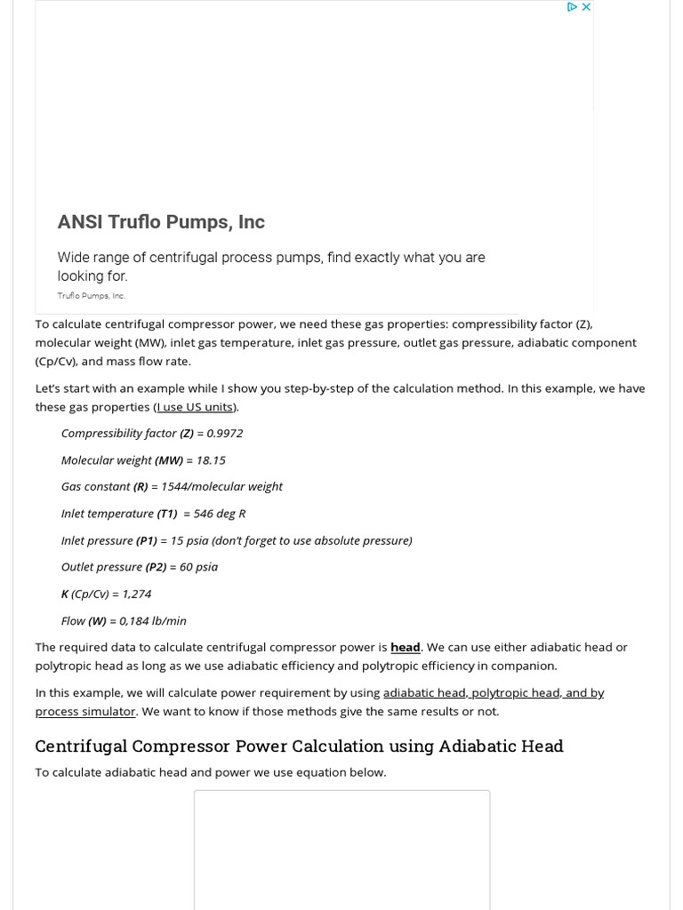 Centrifugal Compressor Power Calculation | PDF | Gases | Chemical ...