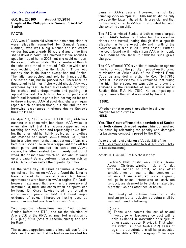 SPL Case Digest | PDF | Child Sexual Abuse | Rape