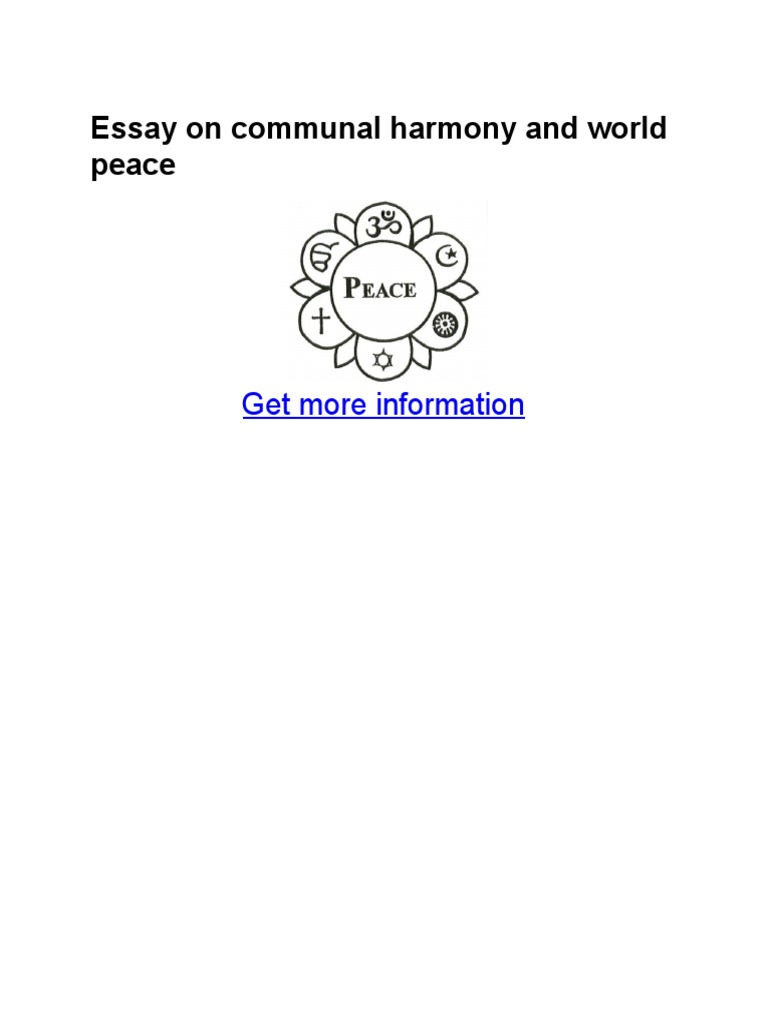 Essay On Communal Harmony and World Peace PDF | PDF | Peace | Essays