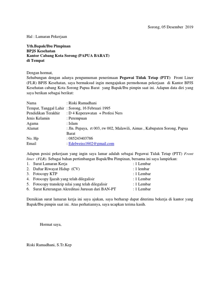 Surat Lamaran BPJS PDF | PDF