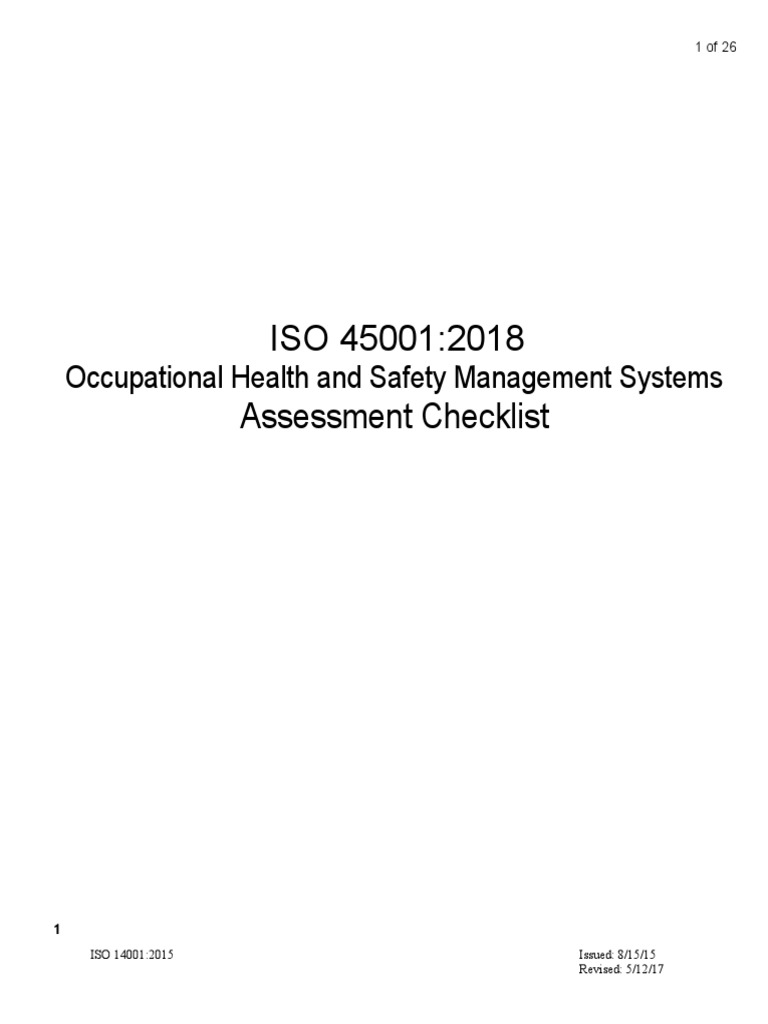 ISO 45001-2018 Assessment Checklist | PDF | Occupational Safety And ...