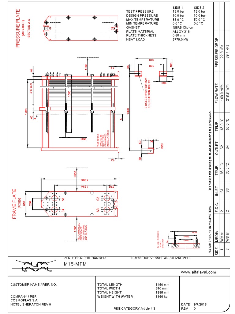 Alfa Laval M15-MFM Heat Exchanger Drawing | PDF | Energy Technology ...