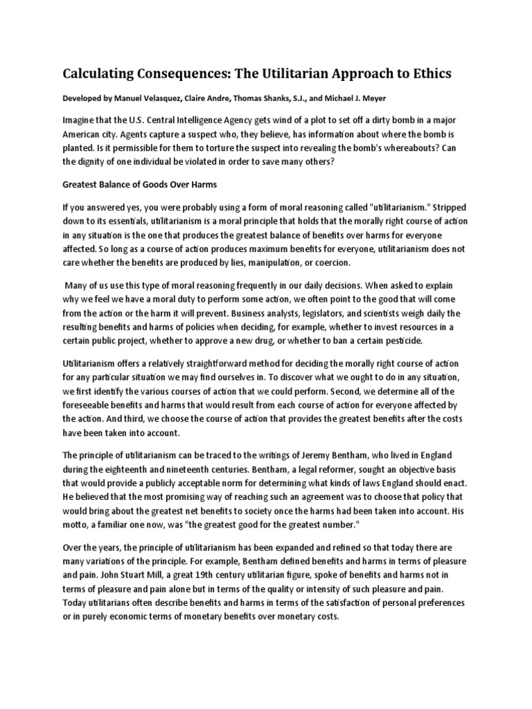 3.1 The Utilitarian Approach - Calculating Consequences | PDF ...