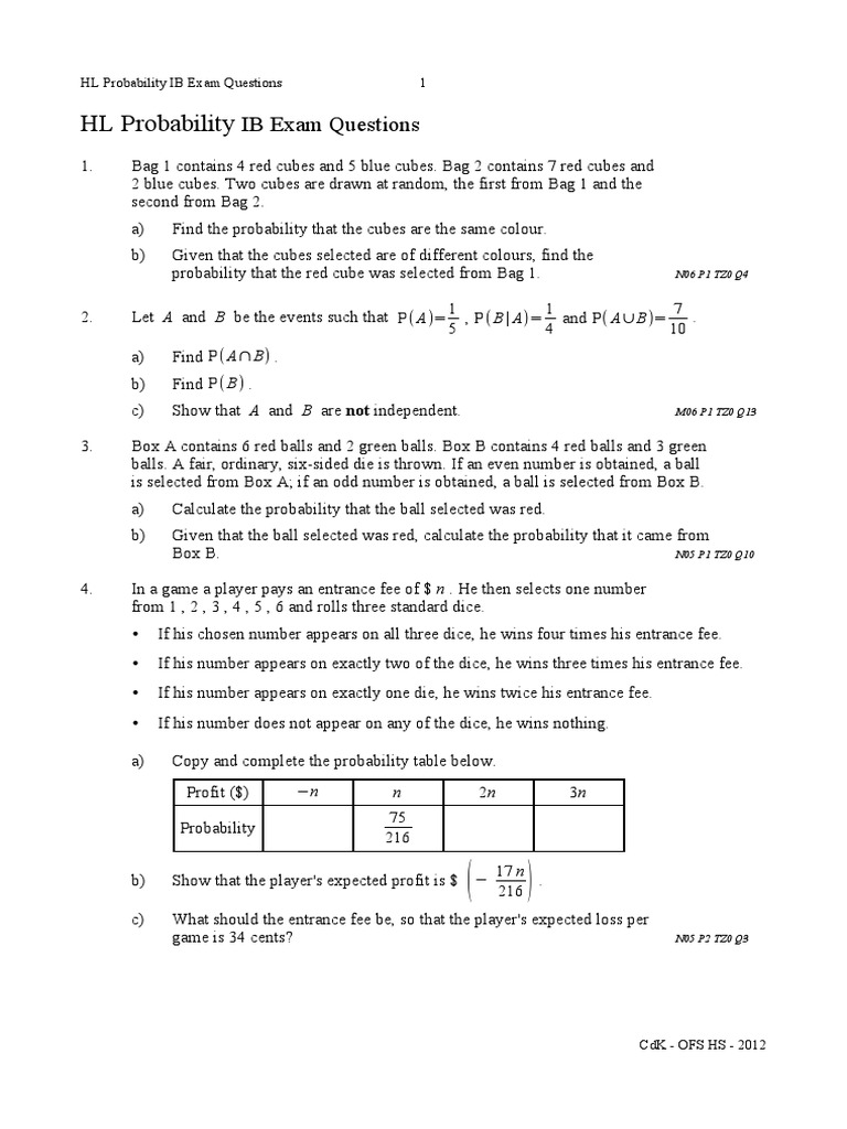 IB HL Probability Exam Prep | PDF | Normal Distribution | Standard ...