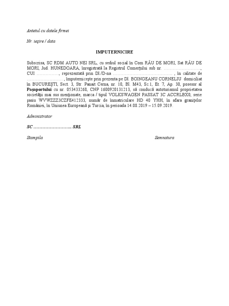 Imputernicire Tip | PDF