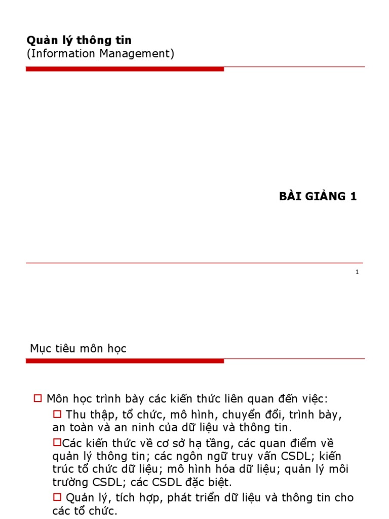 Bai Giang Information Management 1 - Tong Quan QLTT | PDF