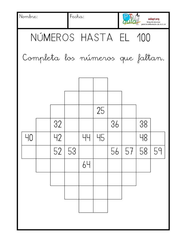 Hojas De Trabajo Imprimibles De Números Faltantes