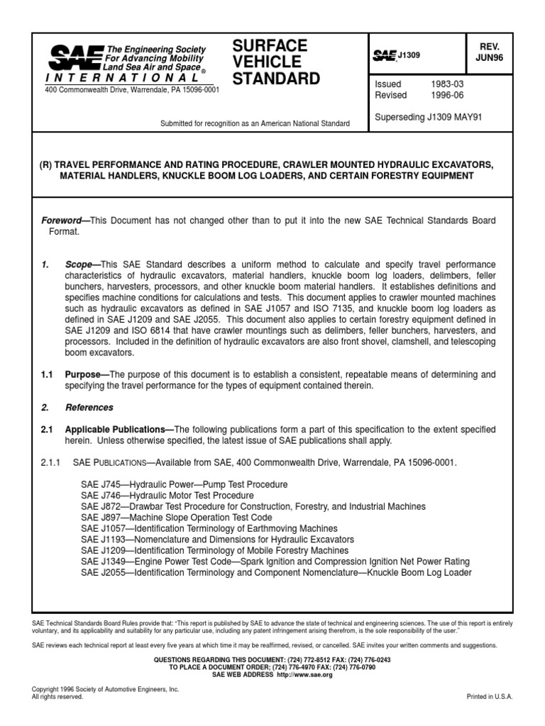 Surface Vehicle Standard SAE - J1309-1996 | PDF | Horsepower | Gear
