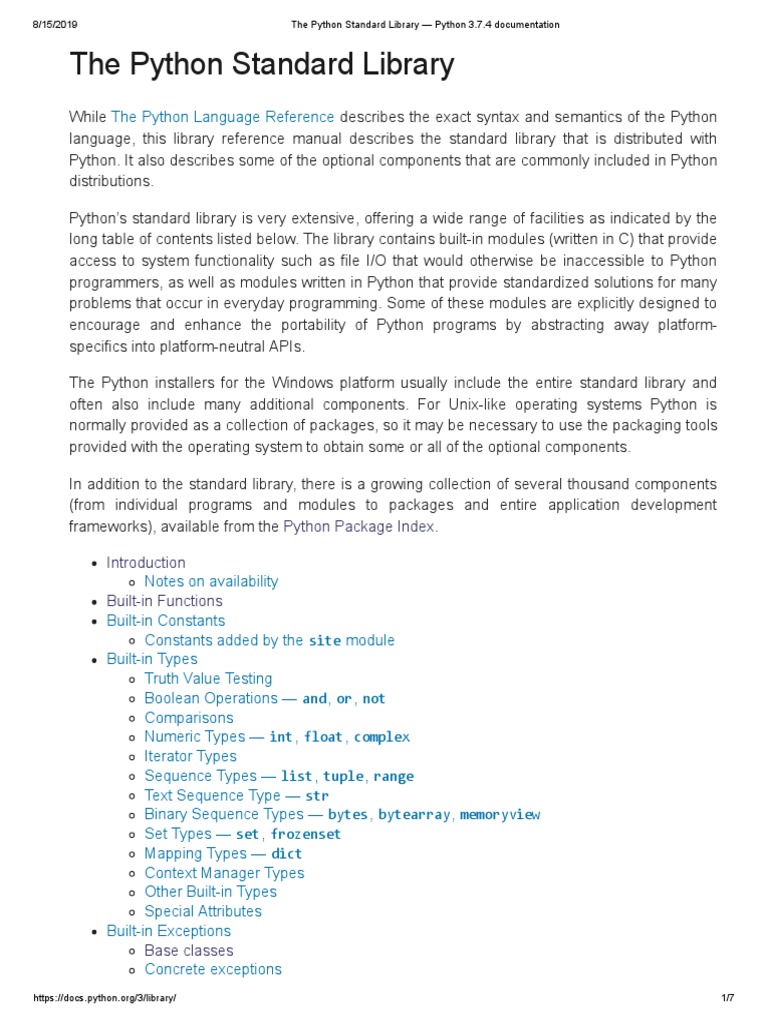The Python Standard Library Python 374 Documentation Pdf Python 3085