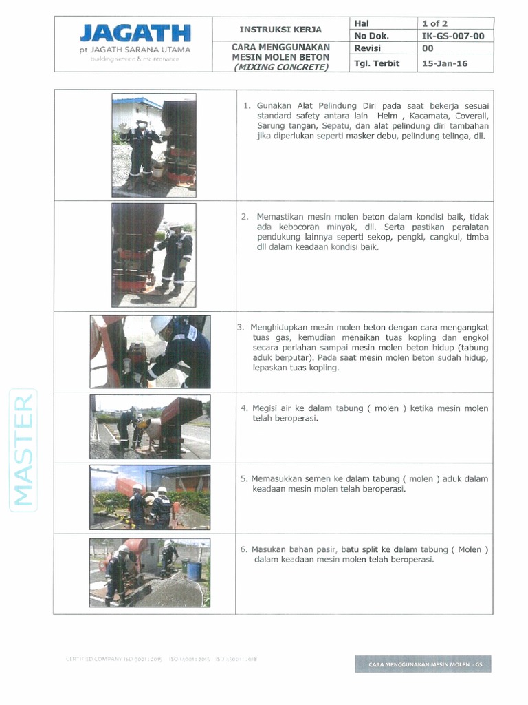 IK GS 007 Rev 00 CARA MENGGUNAKAN MESIN MOLEN BETON (MIXING CONCRETE) | PDF