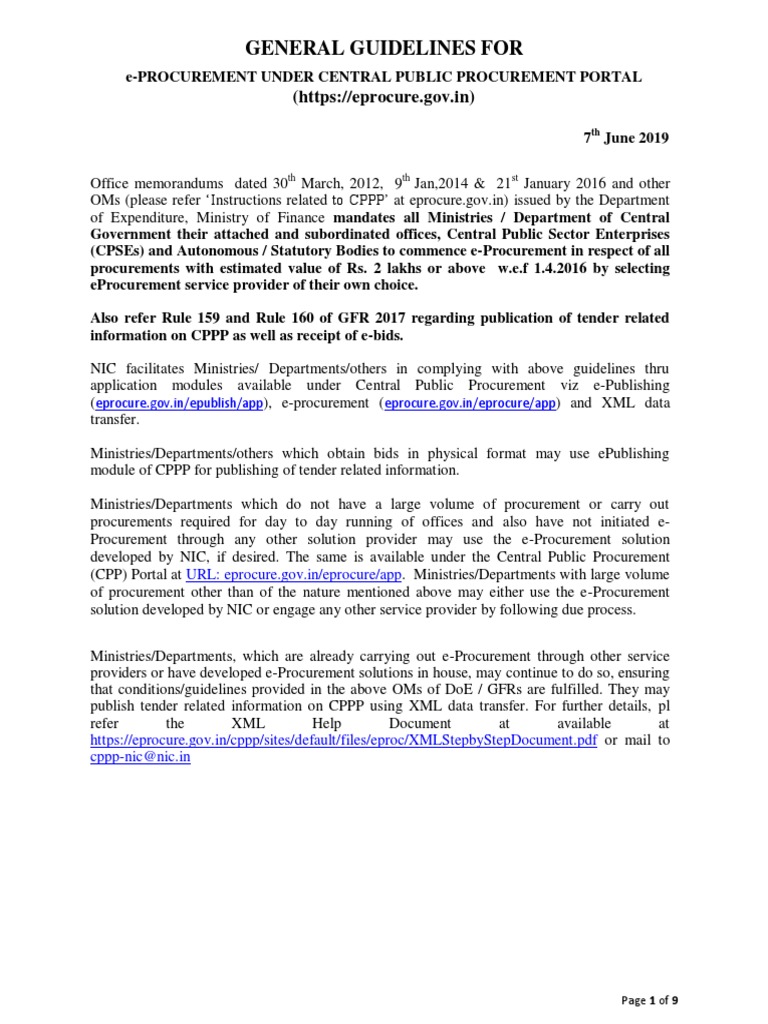 CPPP Guidelines PDF | Download Free PDF | Procurement | Electronic Publishing