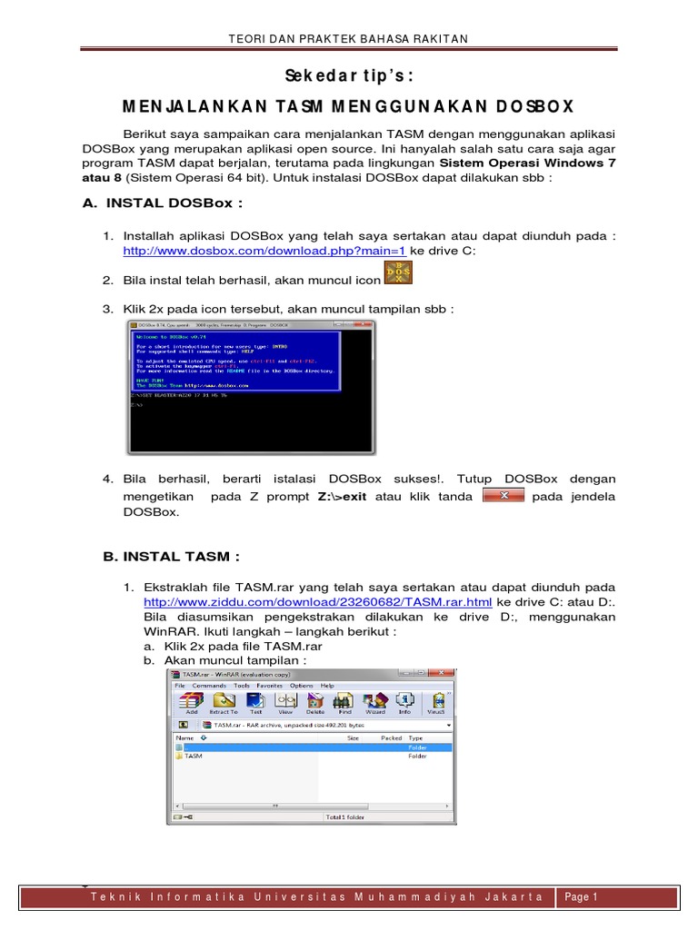 Menjalankan Tasm Menggunakan Dosbox | PDF