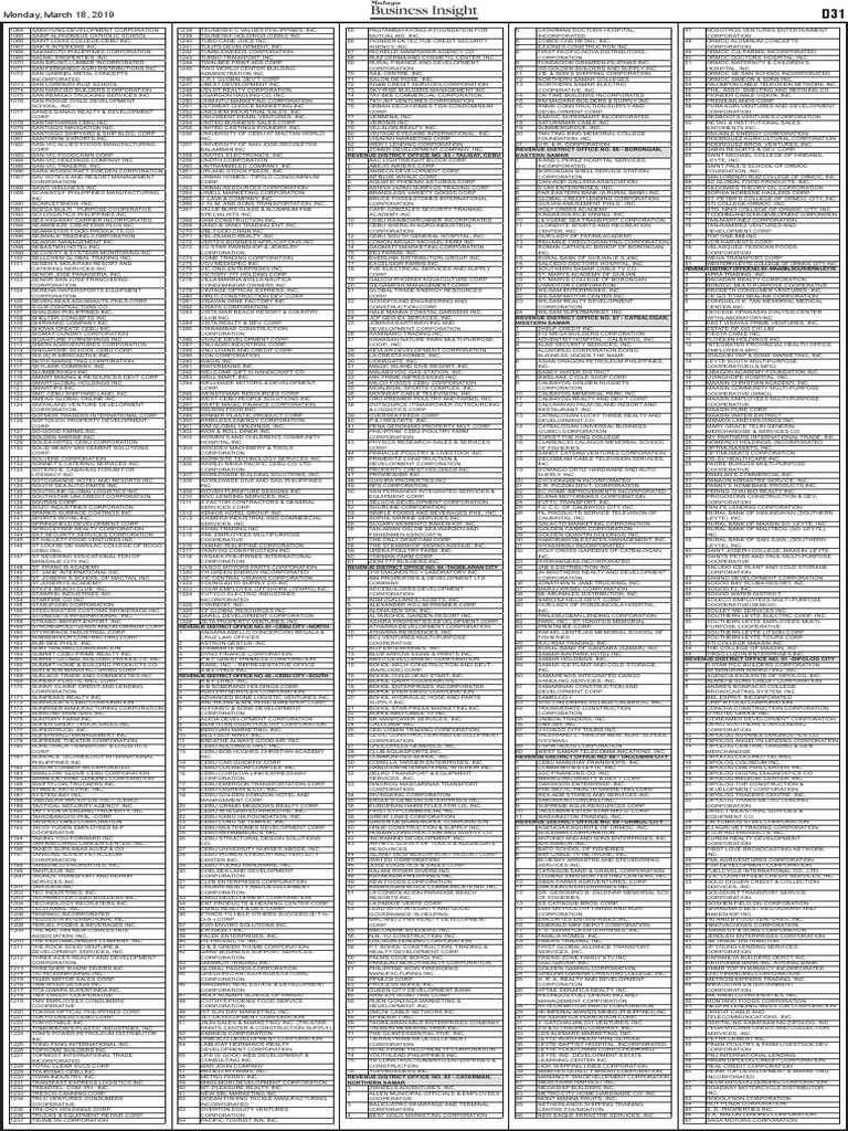 List of Top Withholding Agents For Inclusion Non-Individual P-31 | PDF ...