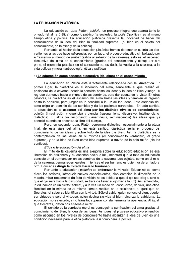 La Educación Platónica Pdf Platón Sócrates