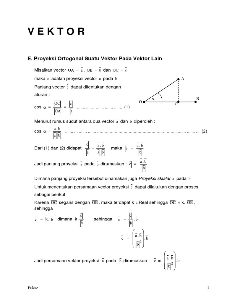 Proyeksi Ortogonal Suatu Vektor Pada Vektor Lain - 1-5 | PDF