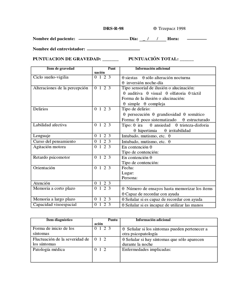 Escala de Valoración de Delirium | PDF | Memoria | Engaño
