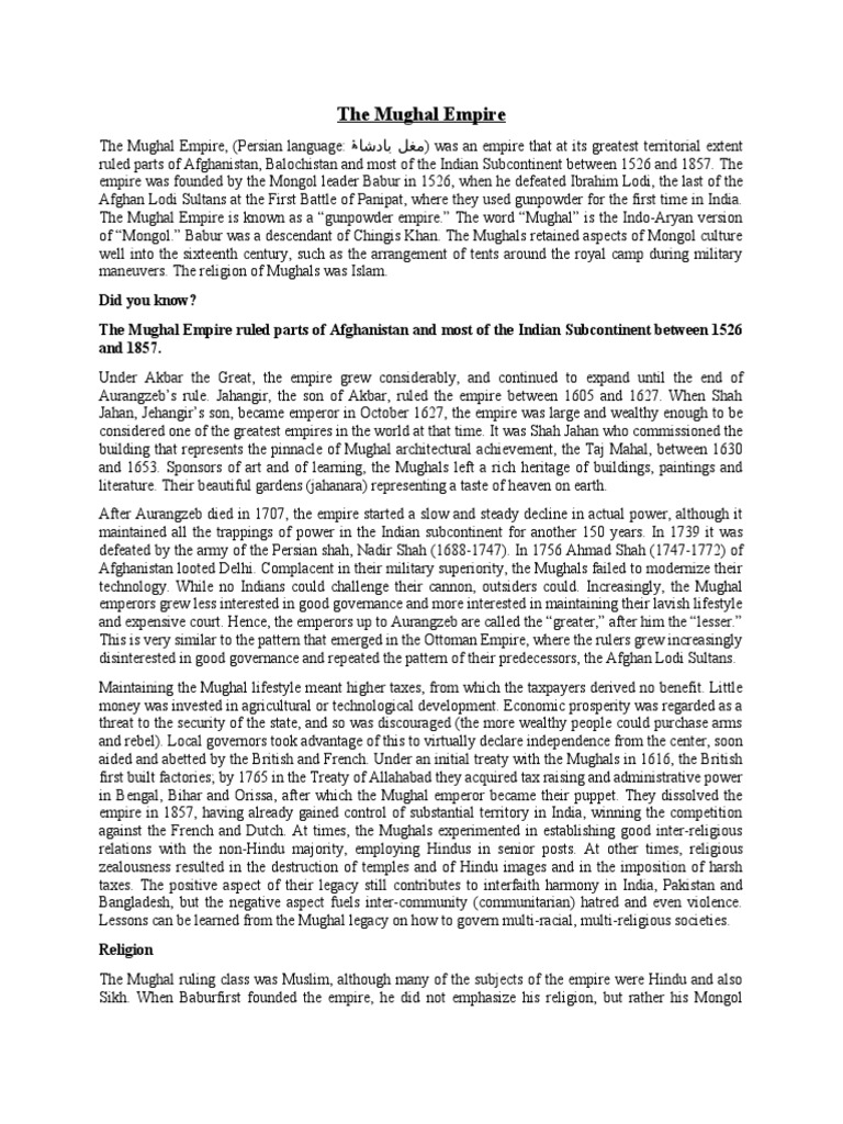 The Mughal Empire | PDF | Mughal Empire | Sikhism