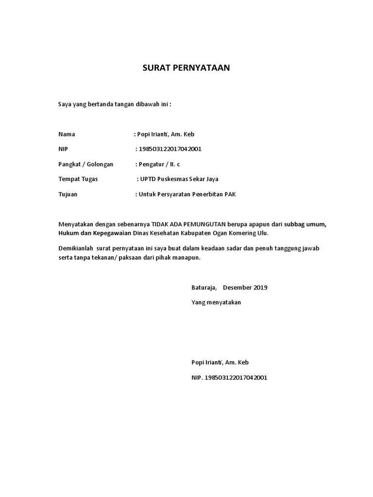 Surat Pernyataan Pungli | PDF