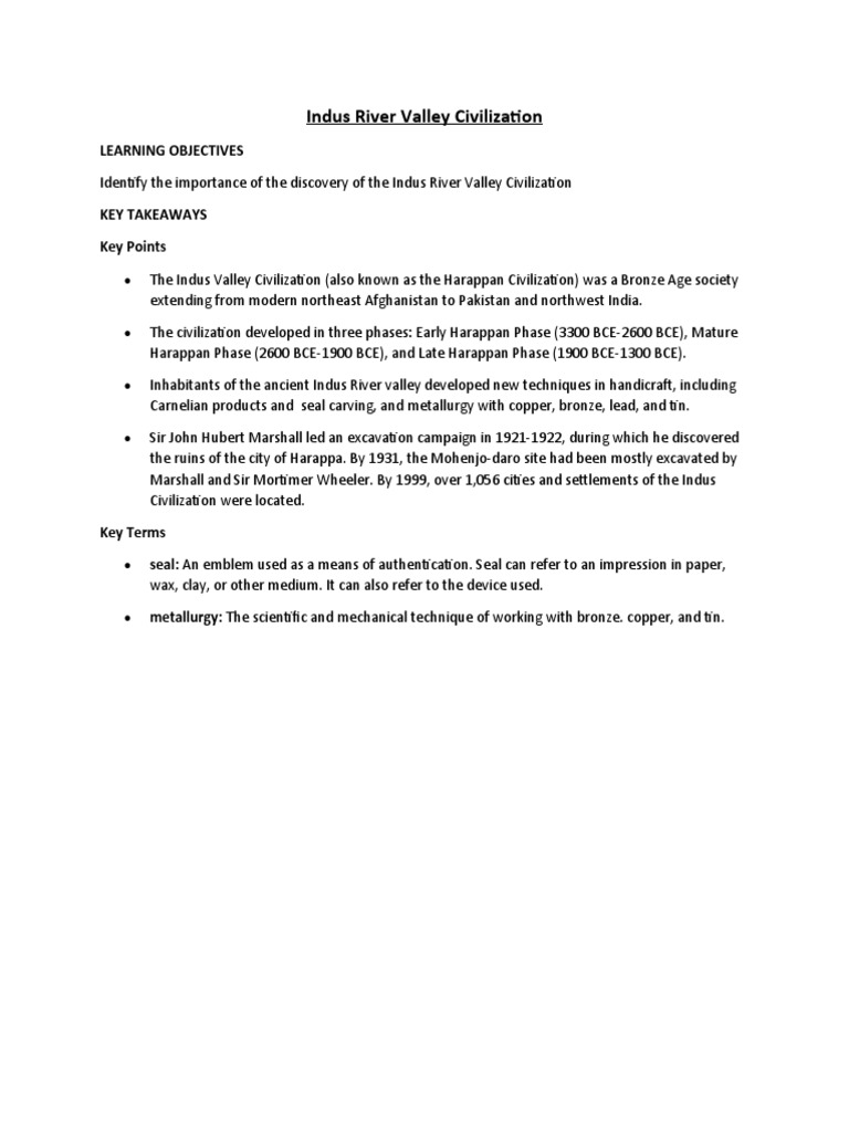 Indus River Valley Civilization Objectives | PDF | Archaeology