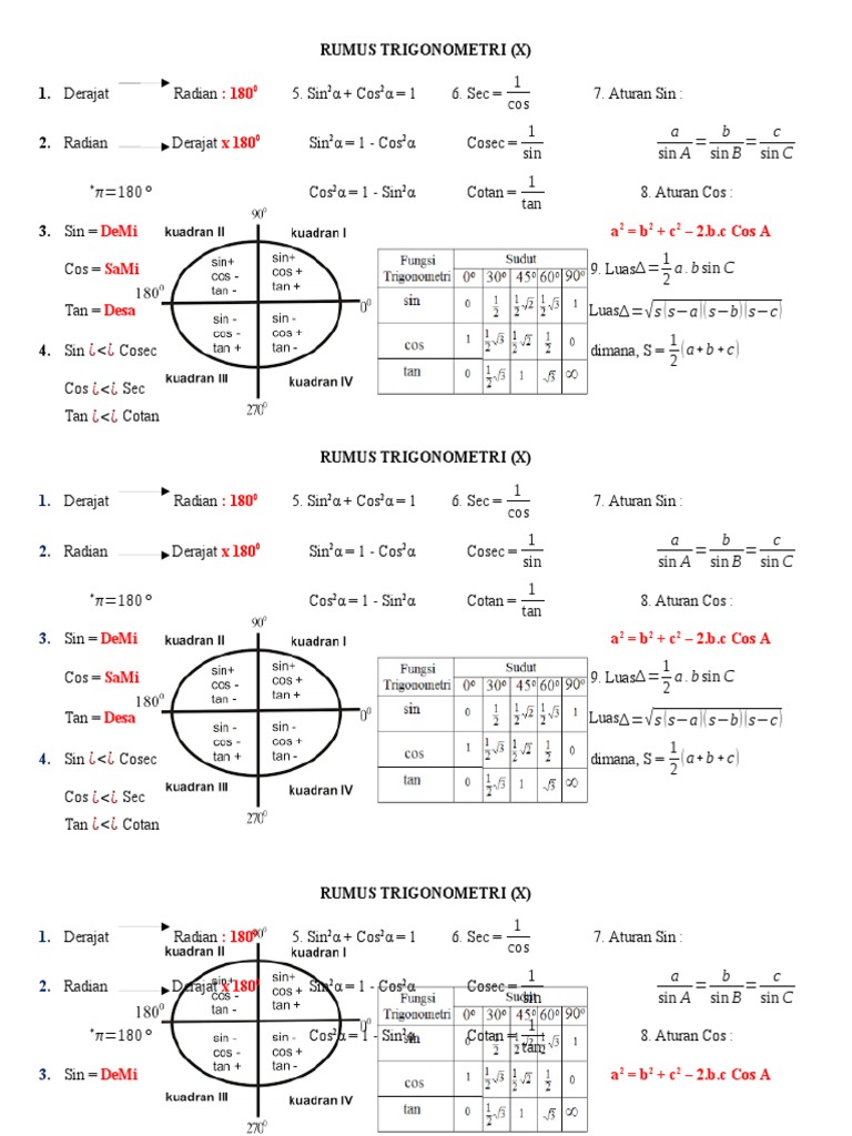RUMUS TRIGONOMETRI Klas X | PDF | Geometric Measurement | Functions And ...