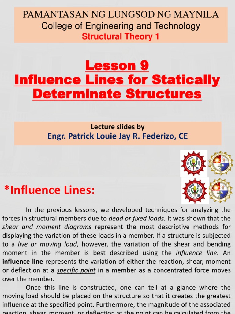 Lesson 9 Influence Lines | PDF | Beam (Structure) | Truss