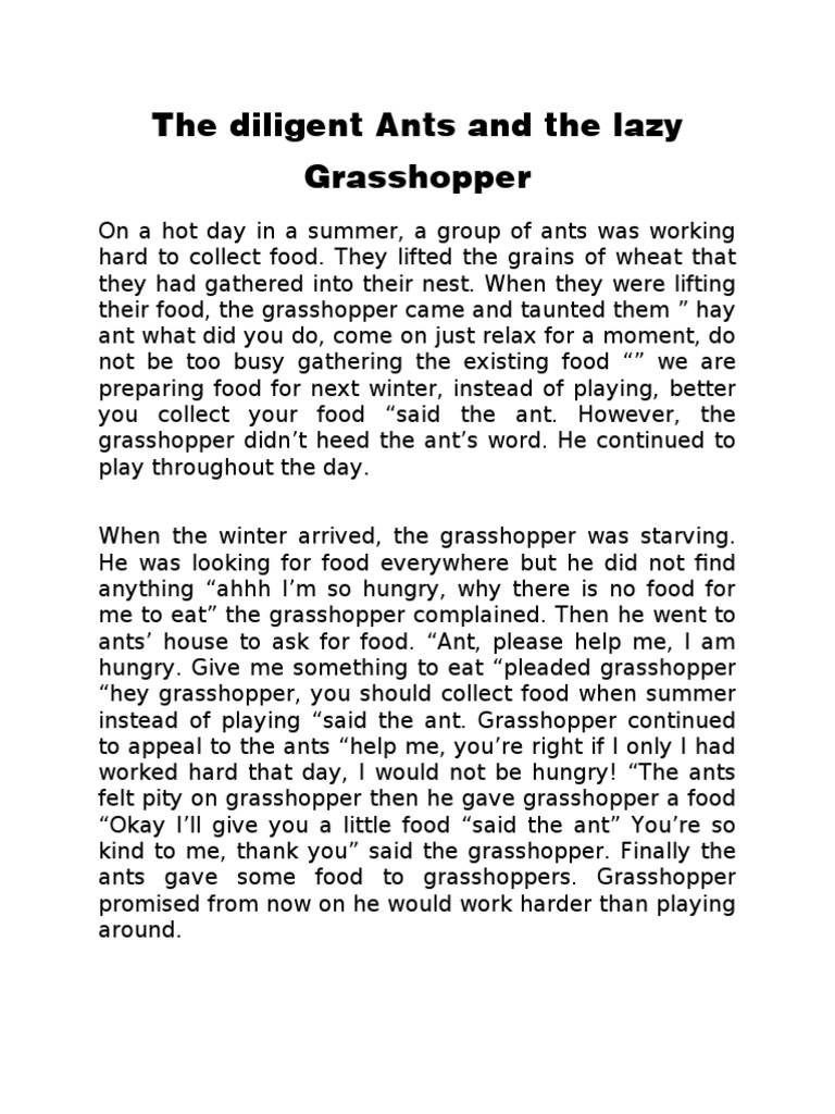 The Diligent Ants and The Lazy Grasshopper | PDF
