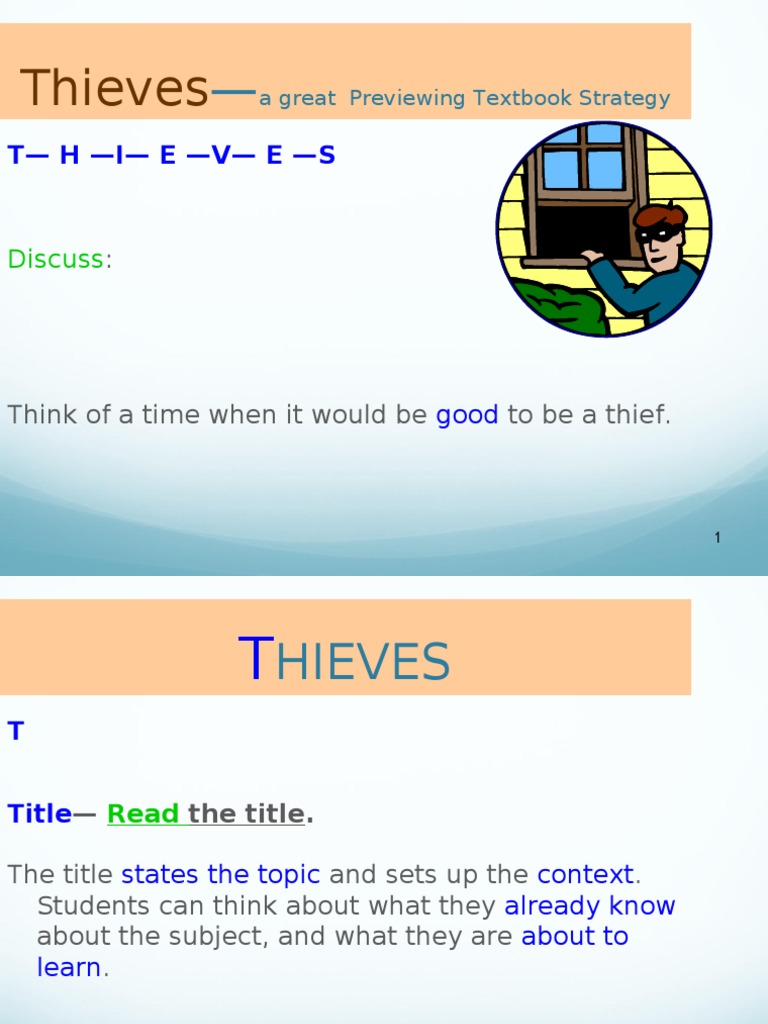 THIEVES: Effective Text Previewing Strategy | PDF | Vocabulary | Paragraph