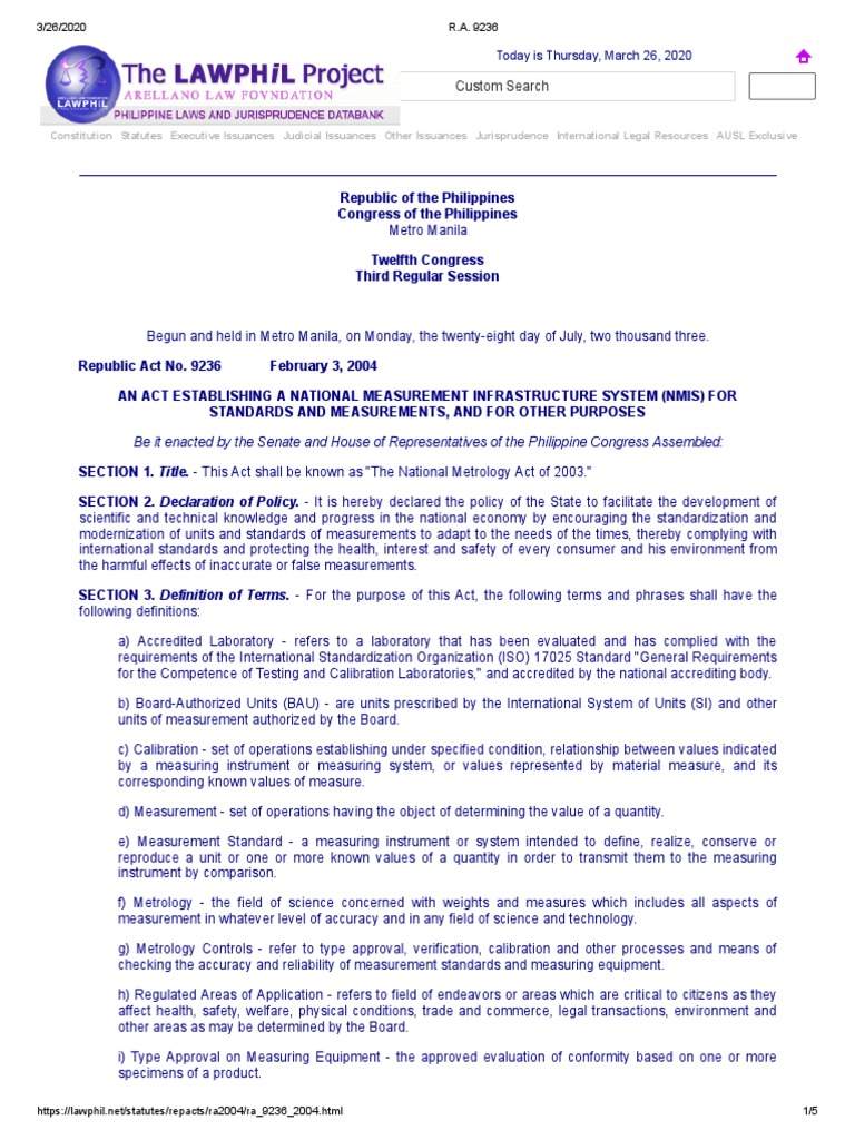 R.A. 9236 | PDF | Metrology | Measurement