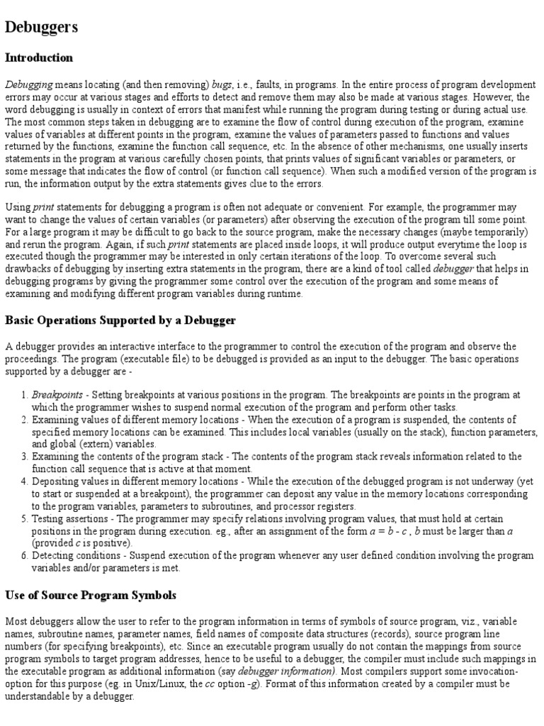 System Software Notes - Debuggers | PDF | Computer Program | Programming