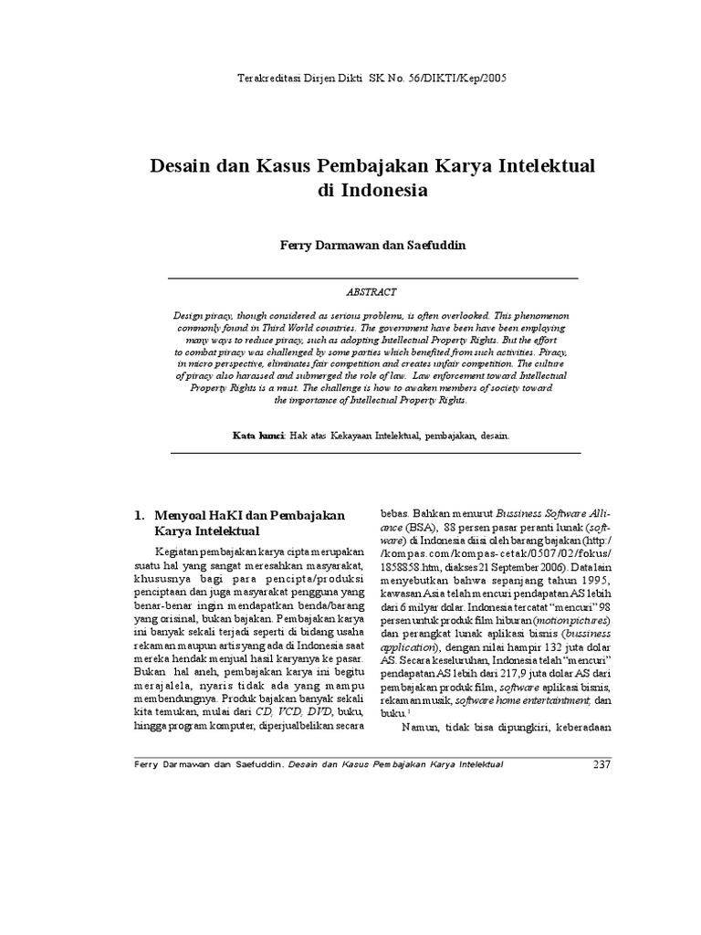 Desain Dan Kasus Pembajakan Karya Intelektual Di I | PDF