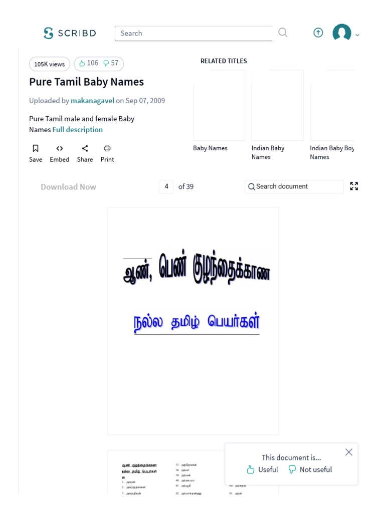 Pure Tamil Baby Names PDF | PDF | Online Services | Electronic Publishing