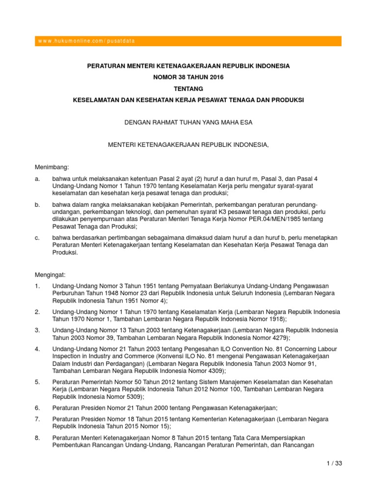 Permenaker No 38 Tahun 2016 PDF | PDF