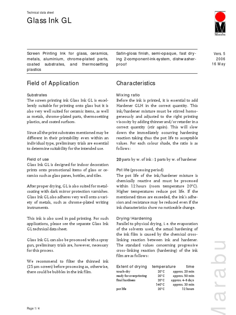Glass Ink GL: Field of Application Characteristics | PDF | Glasses | Blue