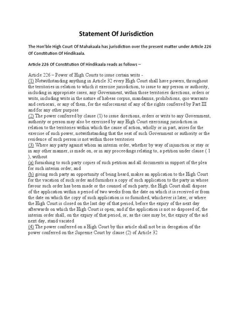 Statement of Jurisdiction | PDF | Writ | Supreme Court Of India