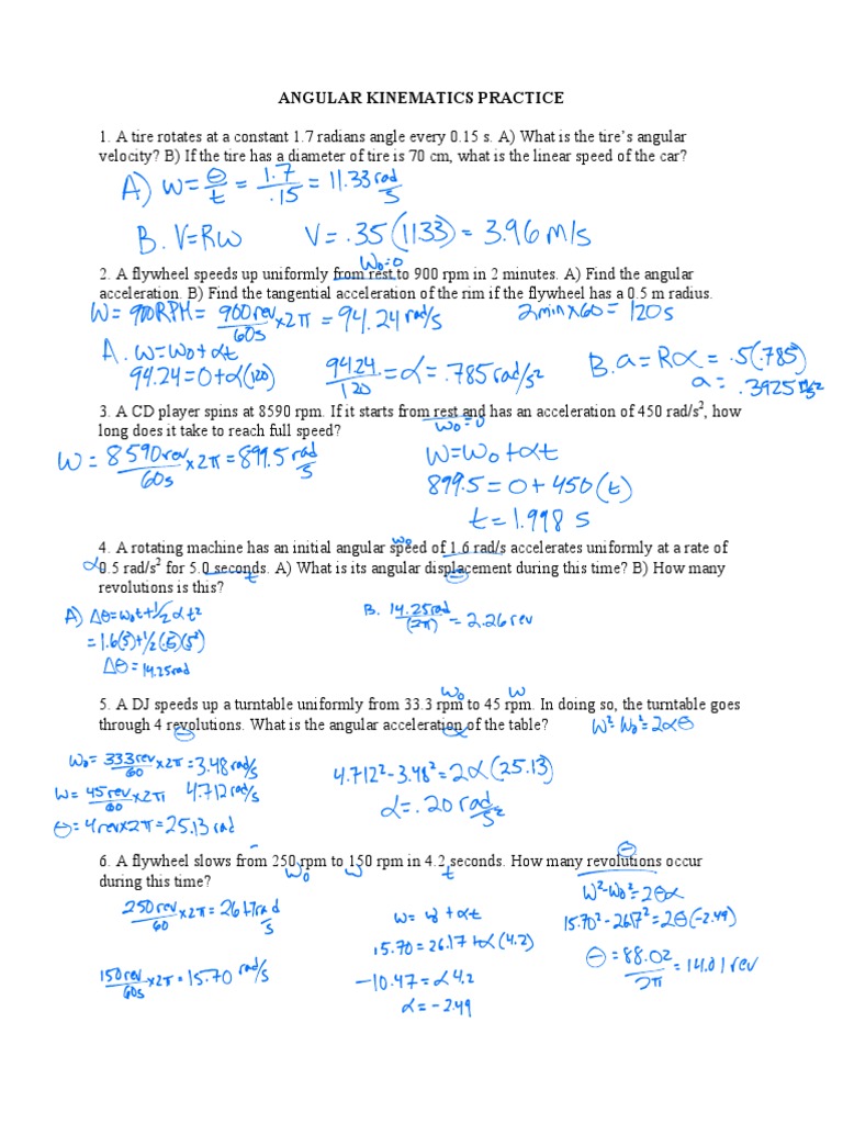 Angular Kinematics REVIEW PROBLEMS ANSWERS PDF | PDF