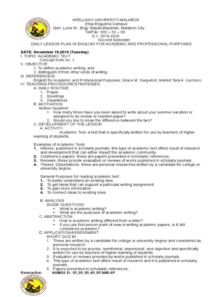 Eapp Lesson Plan | PDF | Lesson Plan | Thesis