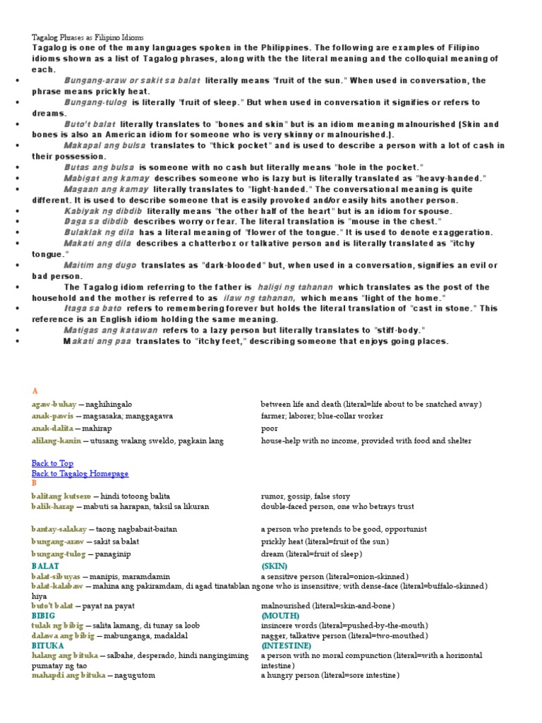 Tagalog Phrases As Filipino Idioms | PDF | Semiotics | Communication
