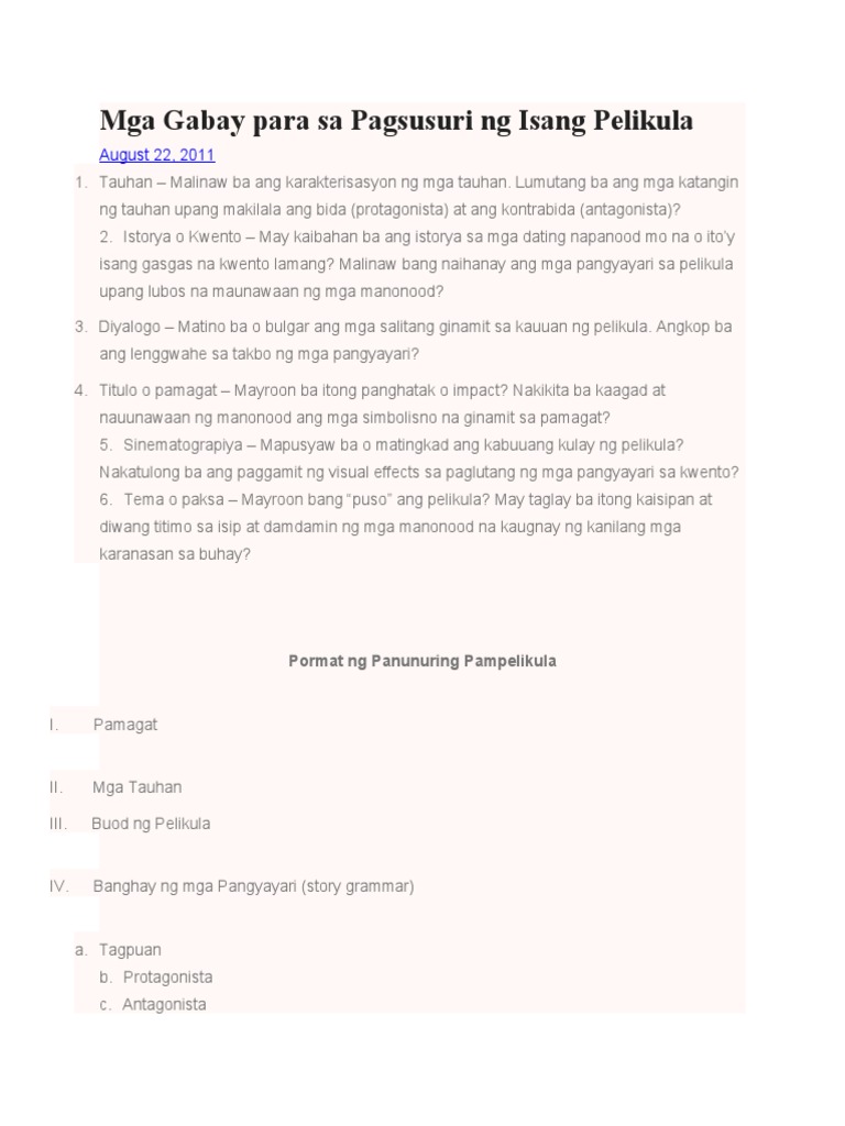 Gabay Sa Pagsusuri NG Pelikula at Nobela | PDF